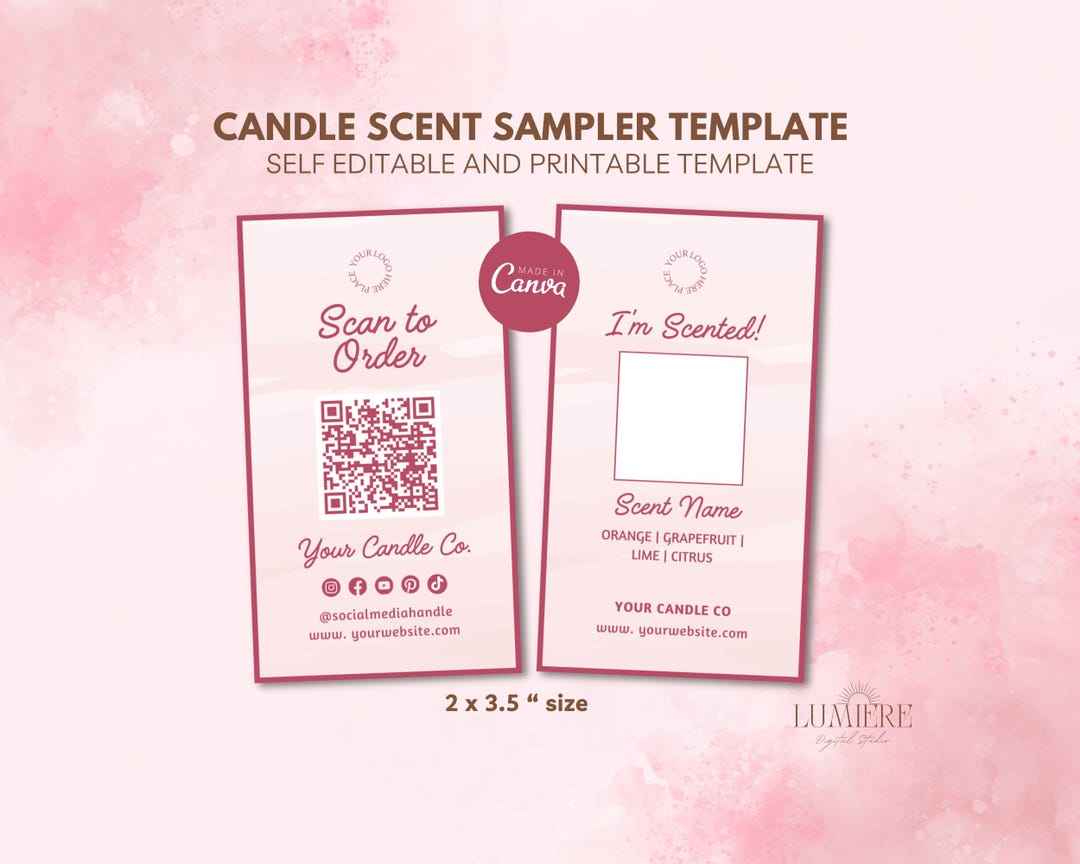 Scent Sample Card Template, Pink Editable QR Code Scan to Order ...
