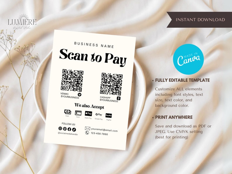 Editable Scan to Pay Sign, QR Code Sign Template, Scan to Pay Template ...