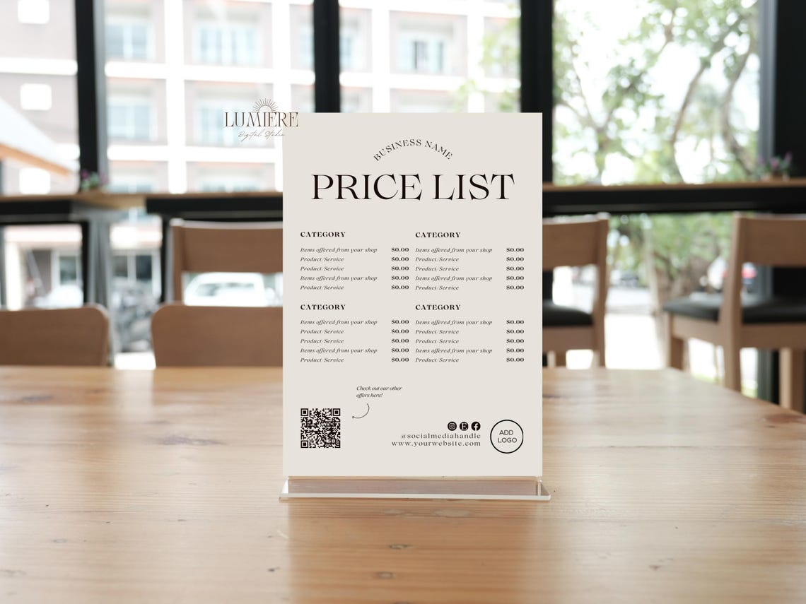 Minimal Price List Template, Editable Price List Template Canva, Nail ...