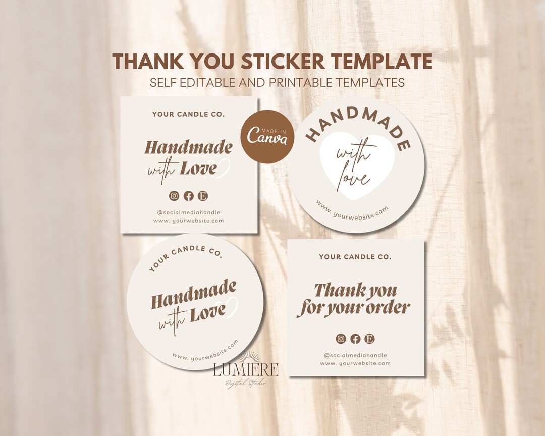 Editable Thank You Sticker Bundle, Printable Round Box Seal, DIY ...