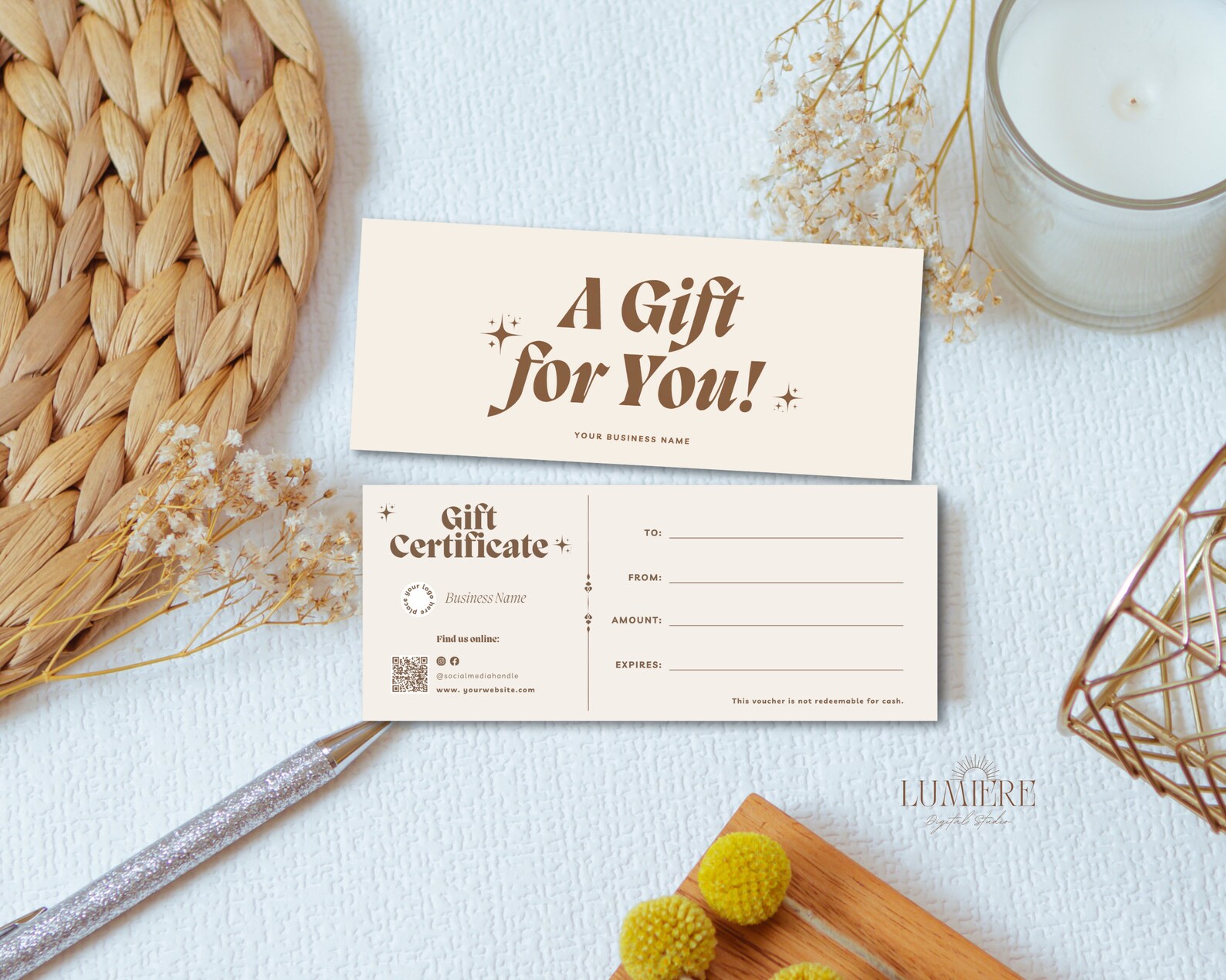 Editable Gift Certificate Template, Printable Gift Voucher, Minimal ...