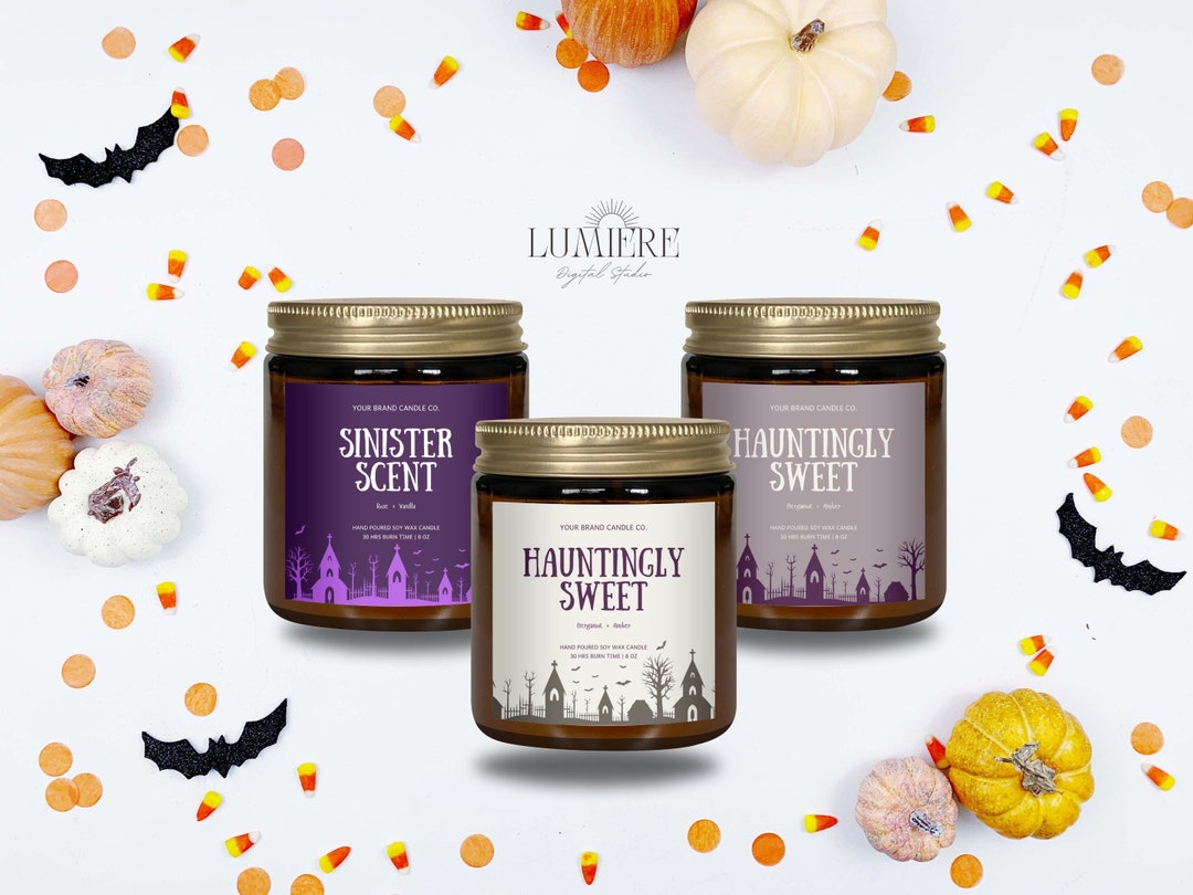 Halloween Candle Label Template, Spooky Printable Sticker Design ...