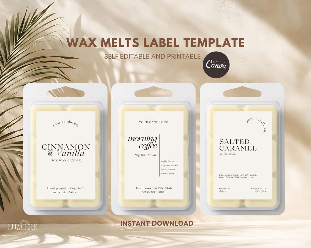 Wax Melt Label Template Canva, Editable Modern Wax Melts Label Design ...