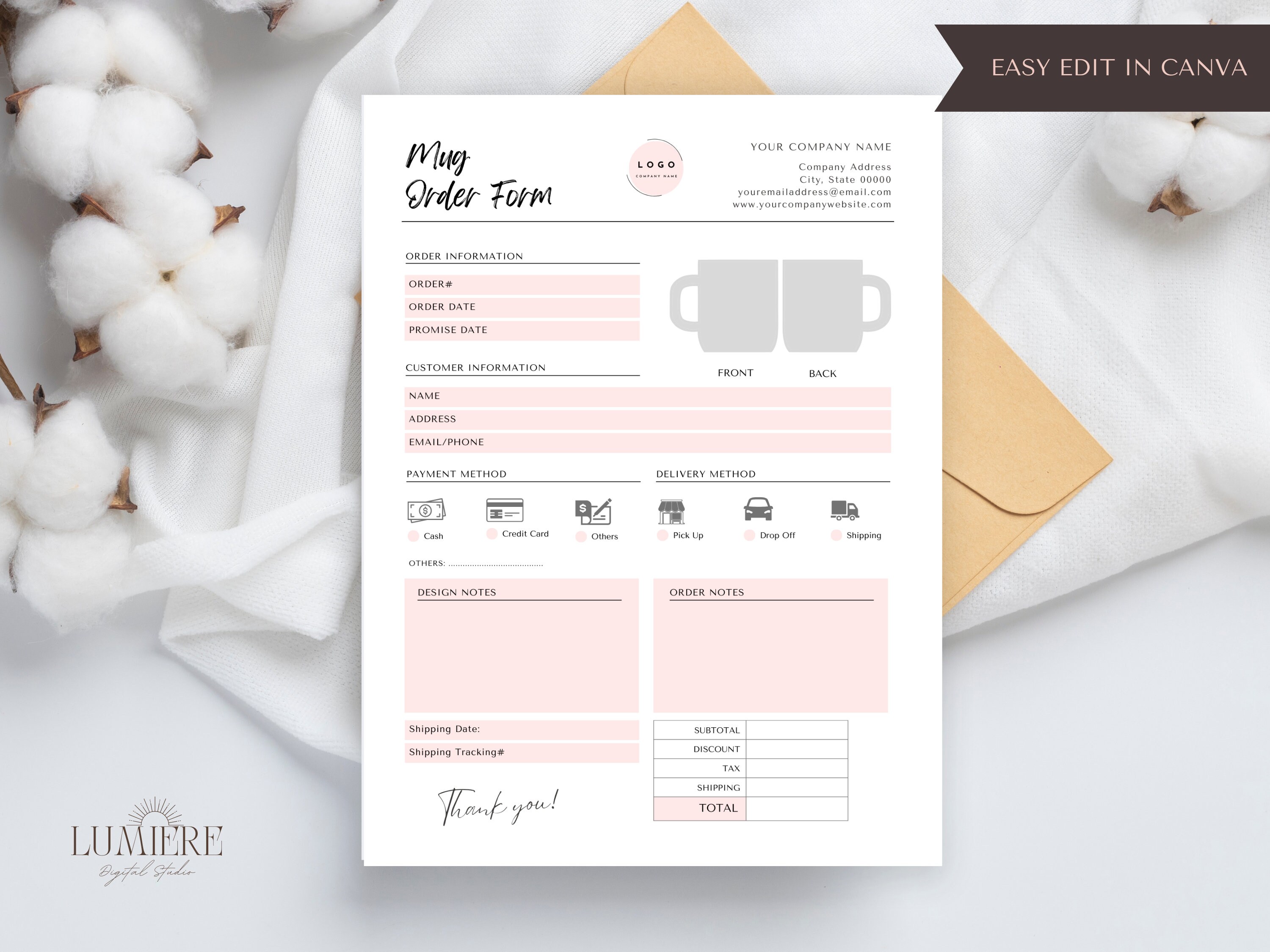 Mug Order Form Template Custom Order Form Template Tumbler - Etsy