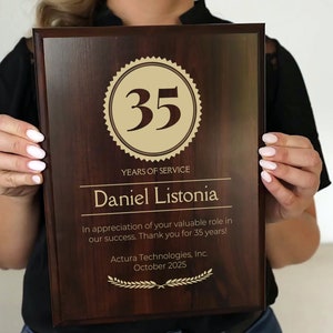 35 Year Work Anniversary Award | Thirty-five Years of Authentic Service ...