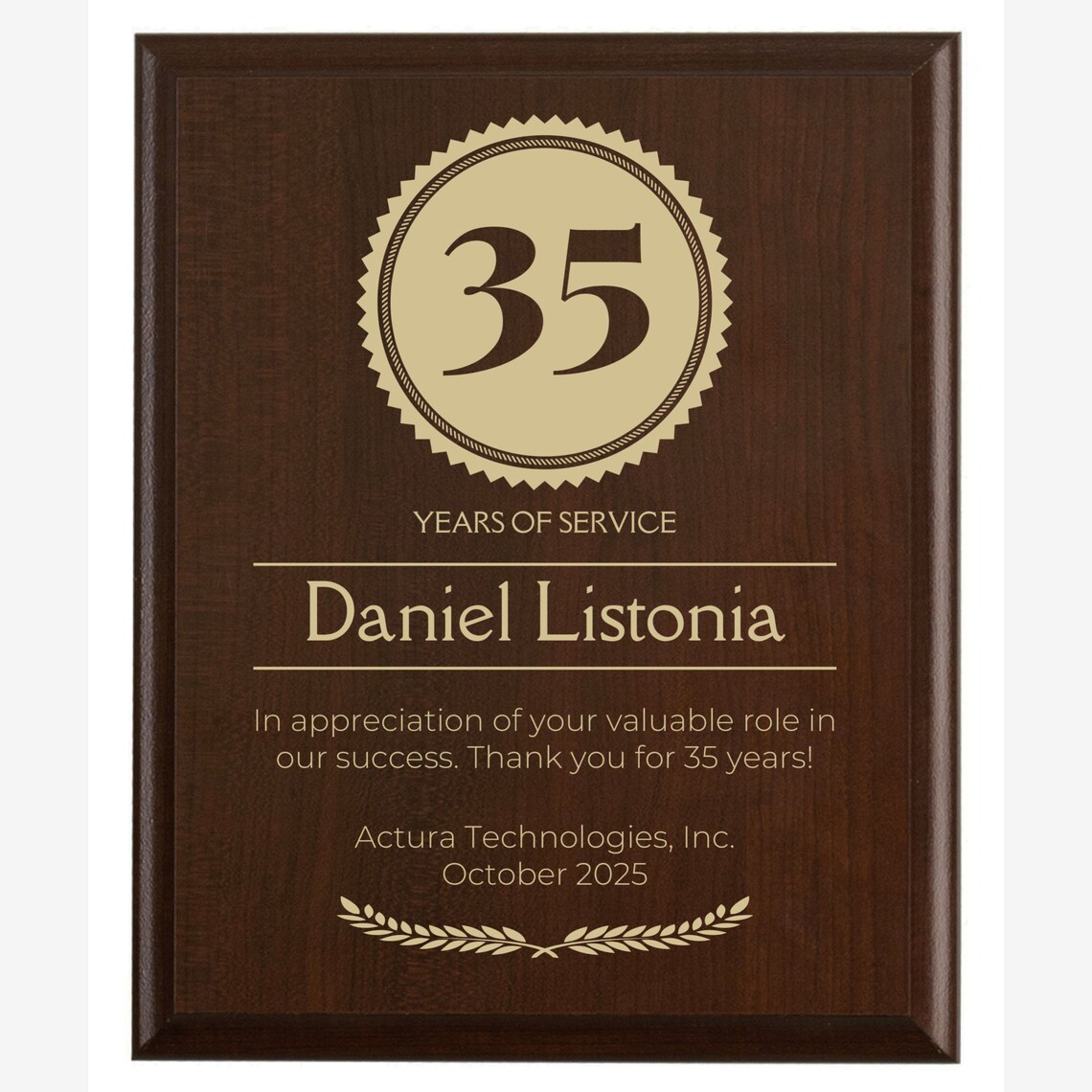 35 Year Work Anniversary Award | Thirty-five Years of Authentic Service ...