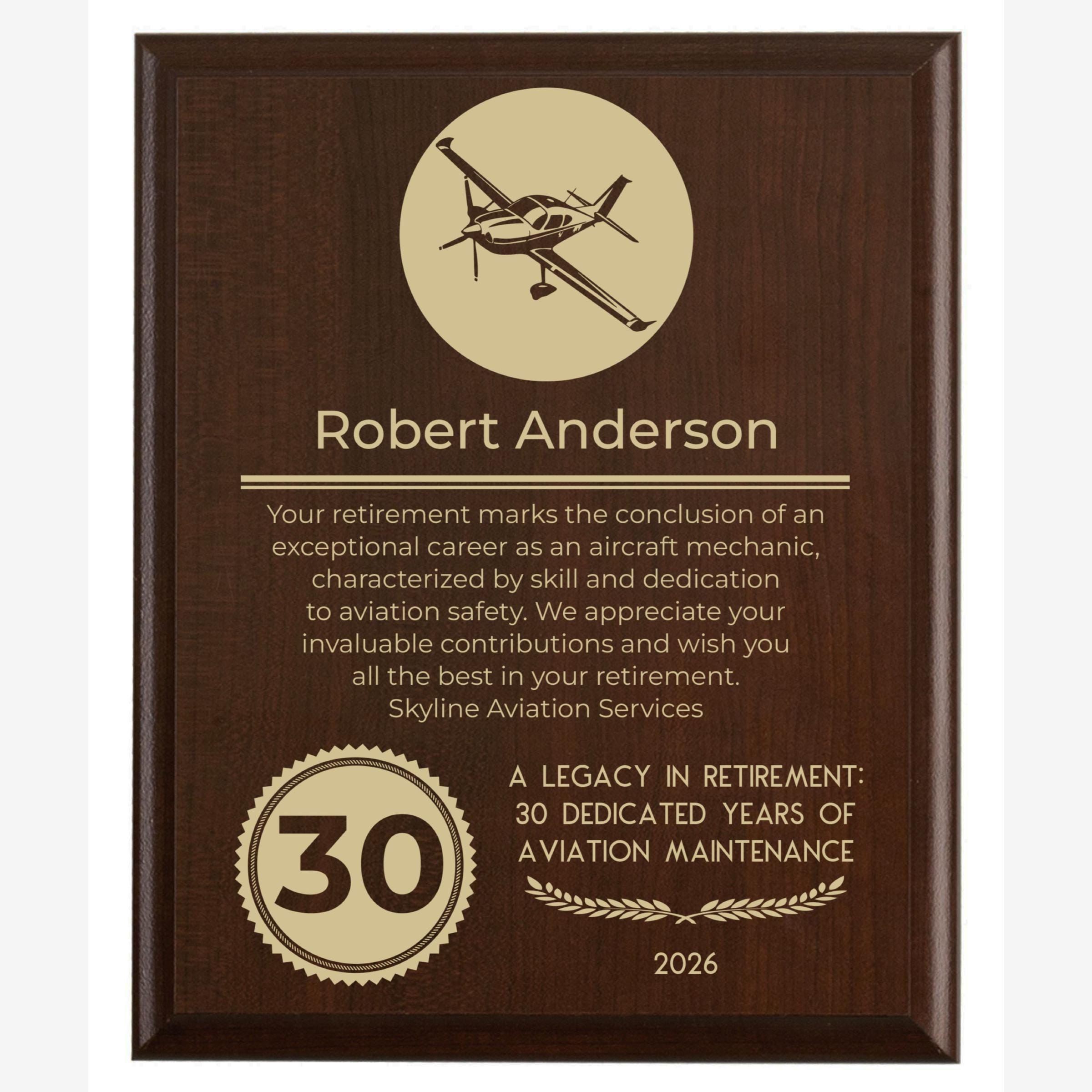 Aircraft Mechanic Retirement Gift | Retiring Aircraft Technician Plaque ...