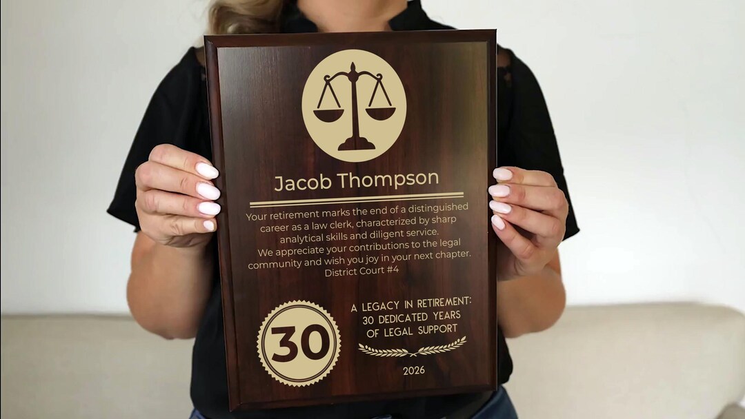 Law Clerk Retirement Gift | Retiring Law Clerk Plaque Award ...