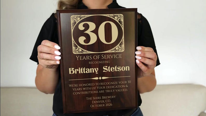 30 Year Work Anniversary Award | Thirty Years of Service Gift ...