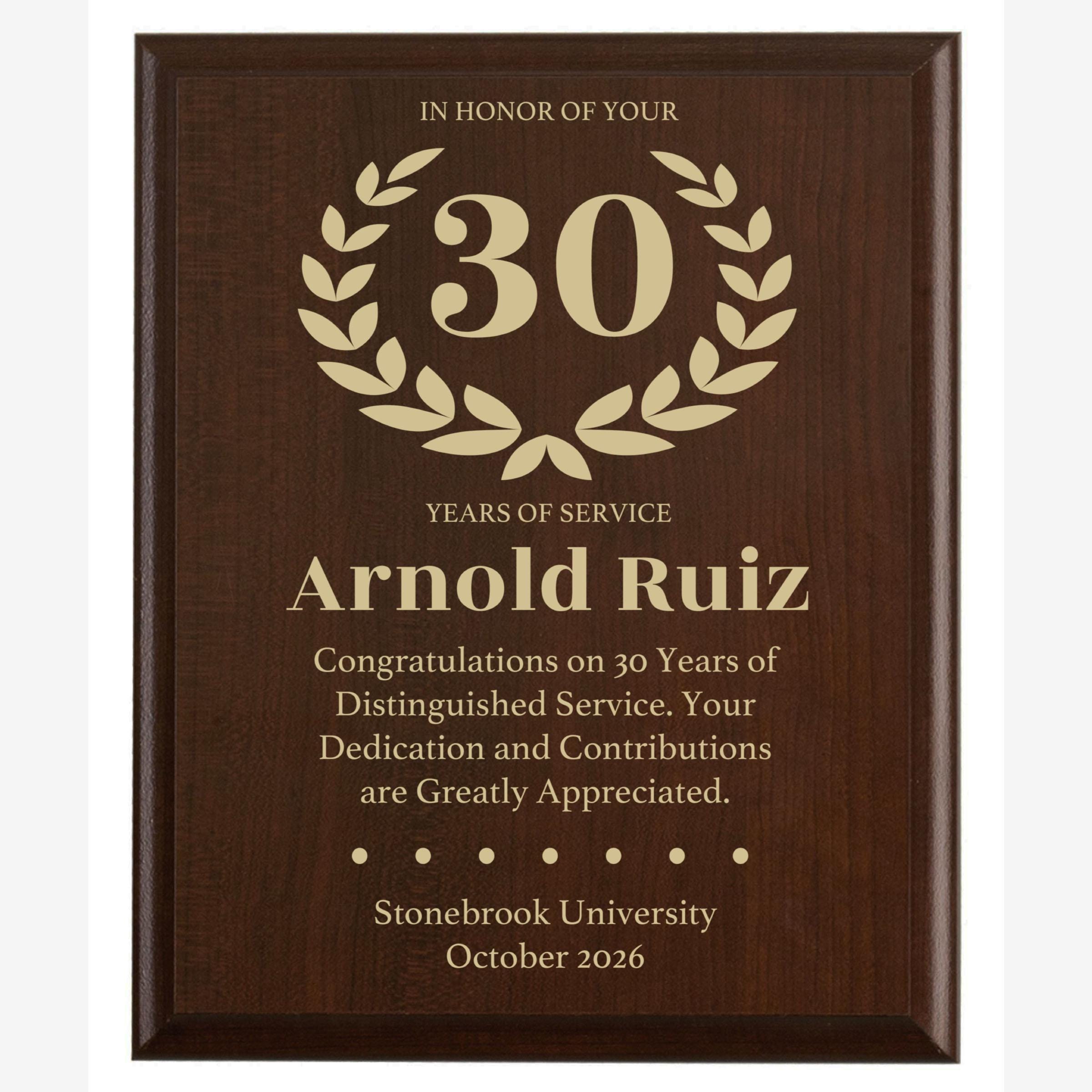 30 Year Work Anniversary Award | Thirty Years of Distinguished Service ...