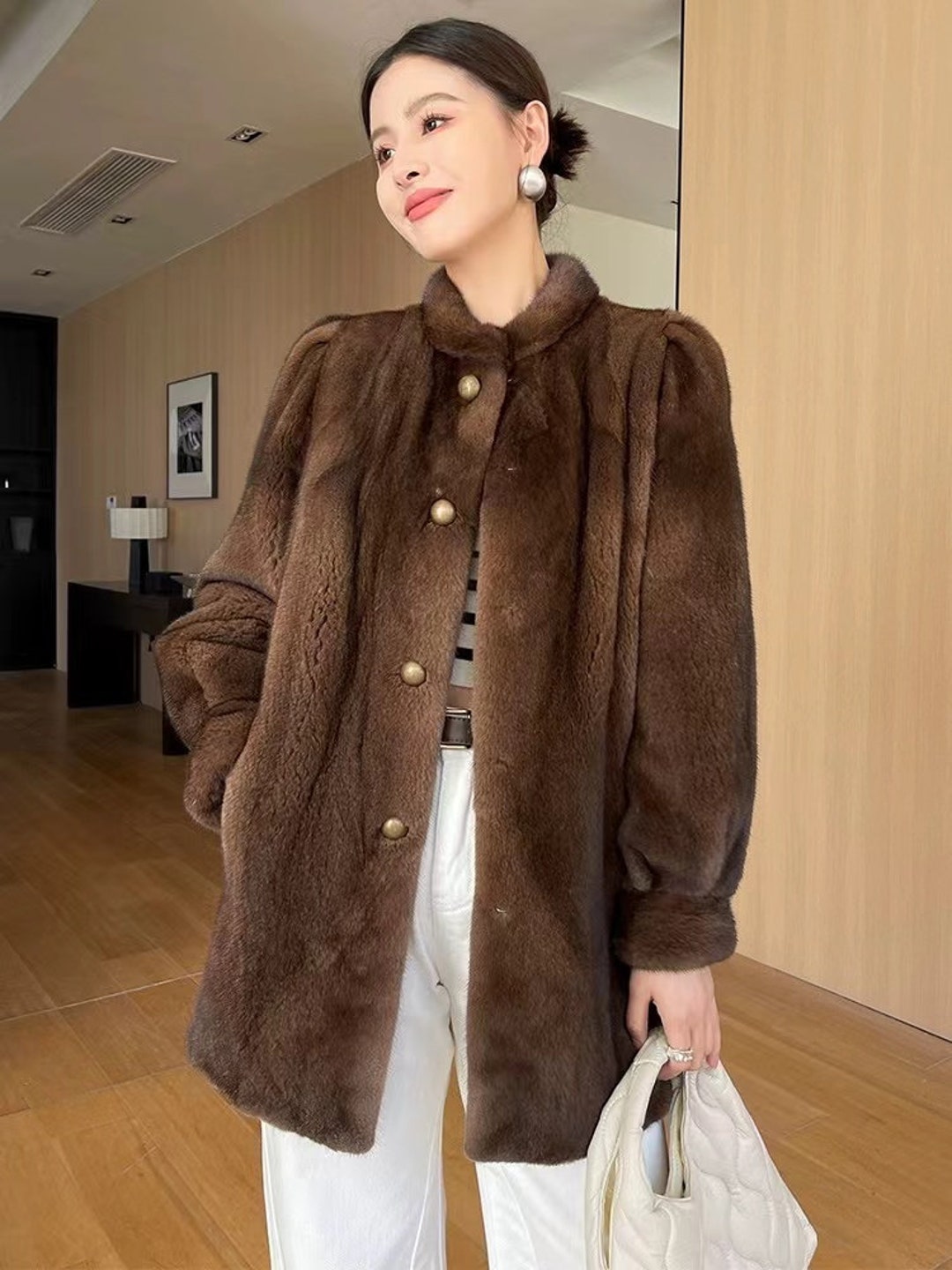 Mink Coat for Women Complete Mink Mid-length Stand Collar - Etsy