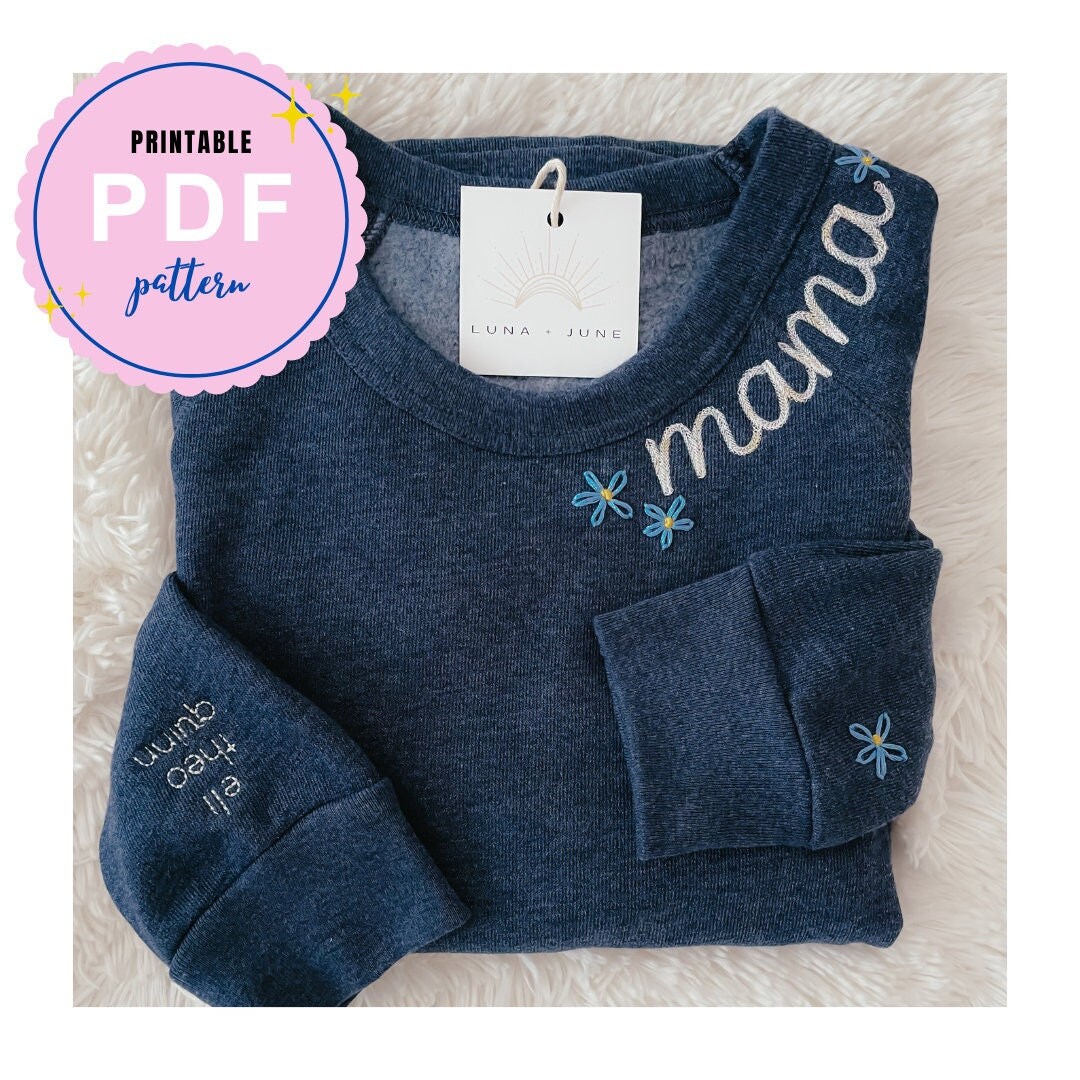 PDF Stick and Stitch Mama Embroidered Pattern, Curved Name Collar DIY ...