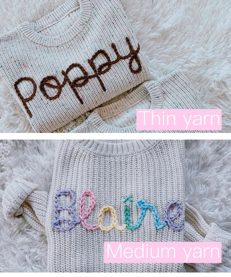 DIY Name Sweater Kit Embroidered Name Chunky Sweater Tutorial Stick and Stitch Name Hand ...