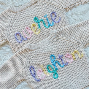 DIY Name Sweater Kit Embroidered Name Chunky Sweater Tutorial Stick and Stitch Name Hand ...