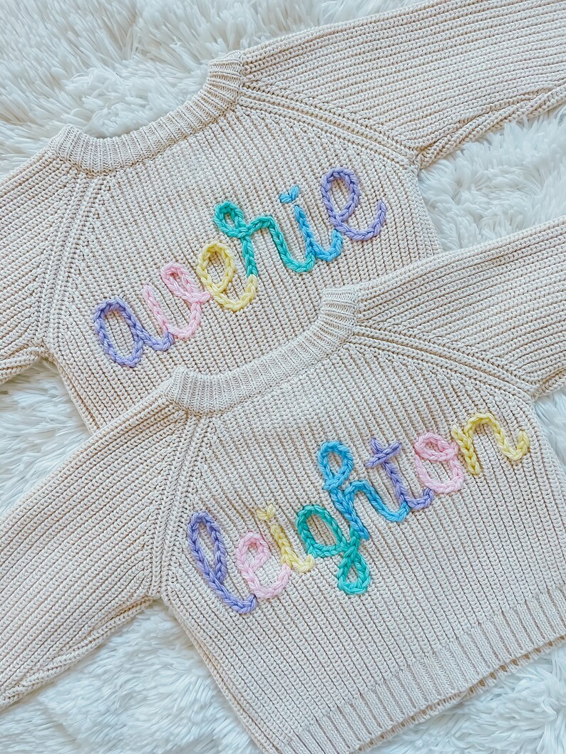 DIY Name Sweater Kit Embroidered Name Chunky Sweater Tutorial Stick and Stitch Name Hand ...