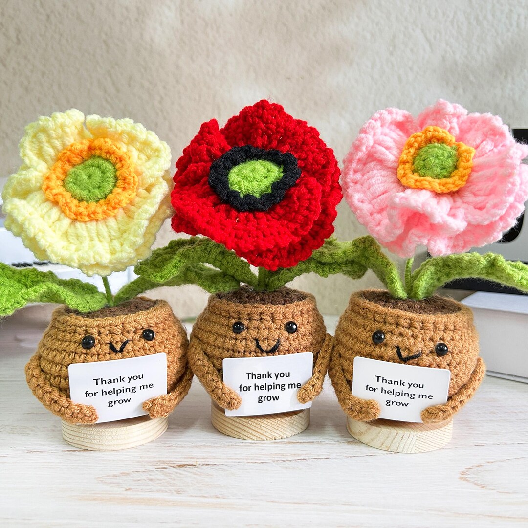 Handmade Crochet Poppy,crochet Flower,emotional Support Plants ...