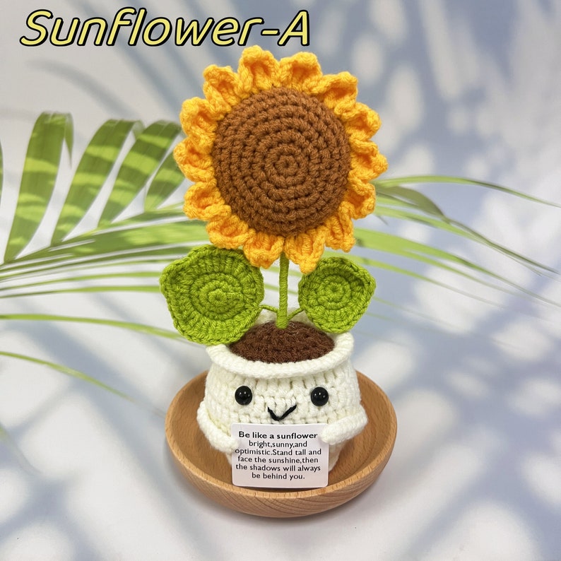 Crochet Sunflower,emotional Support Potted Plant,crochet Potted Flowers ...