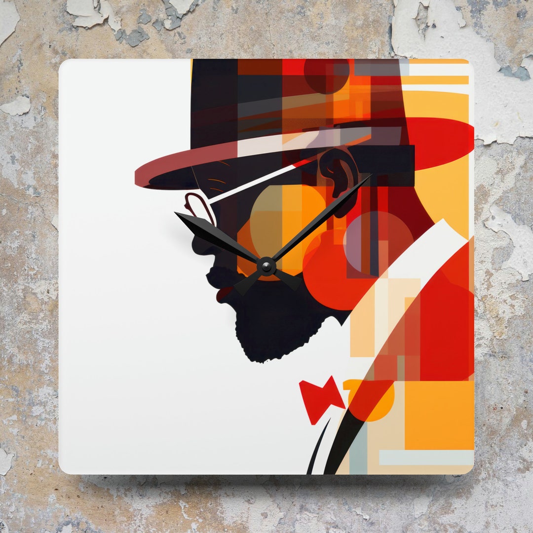 Jazz Man Acrylic Wall Clock Colorful Square Wall Clock Black Man Art ...