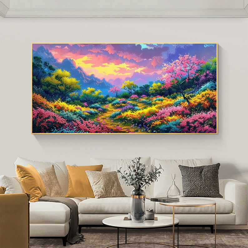 Abstract Spring Nature Scenery Oil Painting on Canvas, Large Wall Art ...