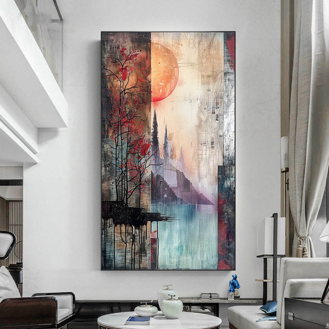 Abstract Lake Landscape Oil Painting on Canvas, Large Wall Art Original ...