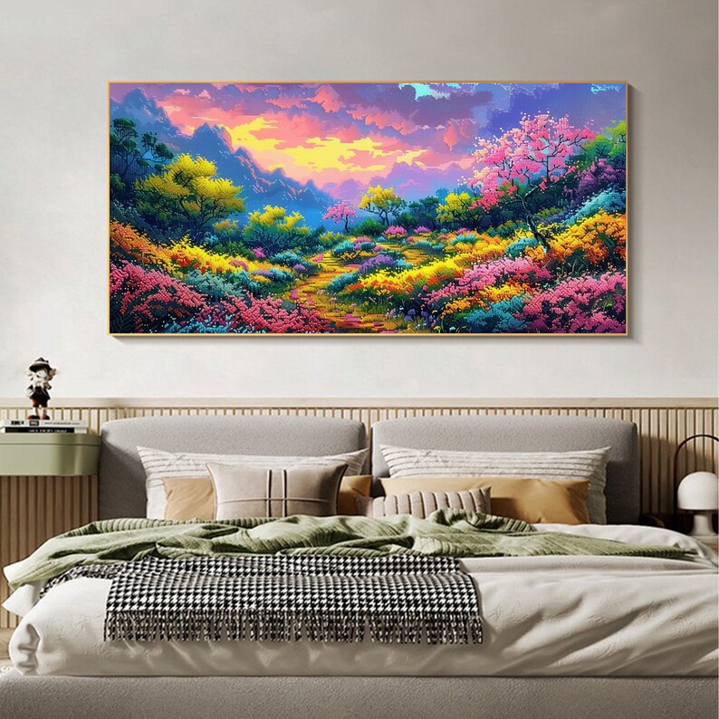 Abstract Spring Nature Scenery Oil Painting on Canvas, Large Wall Art ...