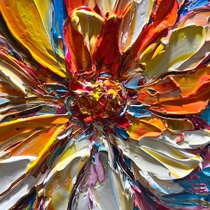 Extra Large Colorful Flower Oil Painting on Canvas, Textured Wall Art ...