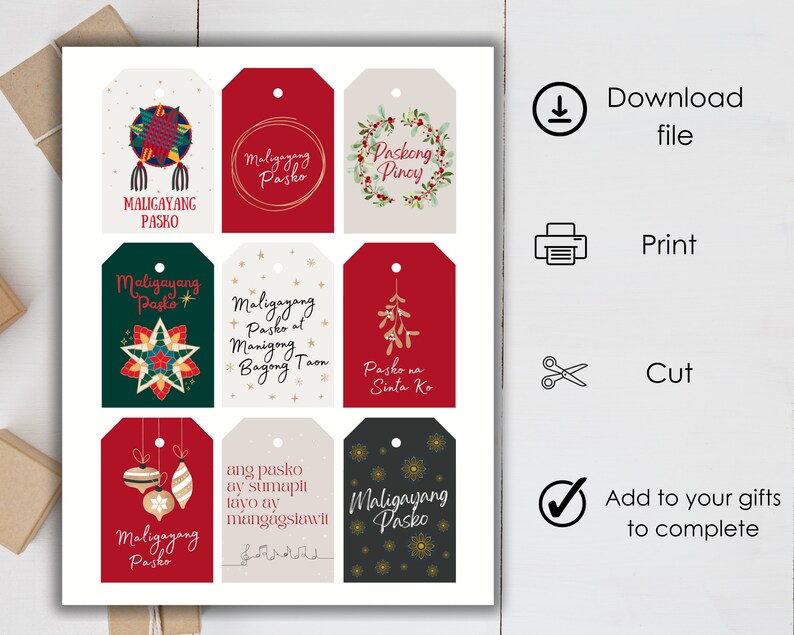 Christmas Tags - Gift Tags - Printable Holiday Tags- Maligayang Pasko ...