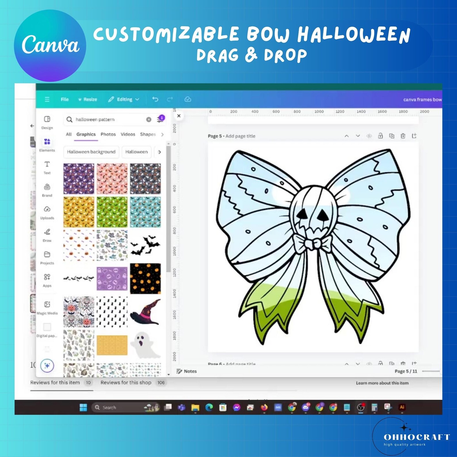 Canva Frames Bow Halloween, Halloween Pumpkin Bows With Bat & Skeleton ...