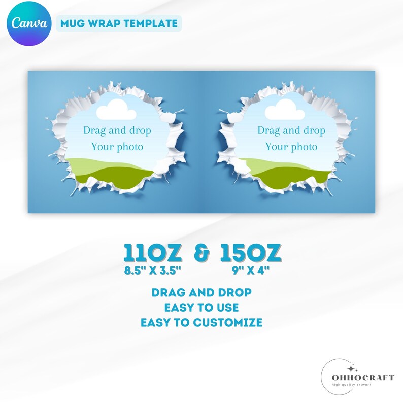 11oz 15oz Hole Wall Mug Wrap Canva Frame Template, Mug Canva Mockup ...
