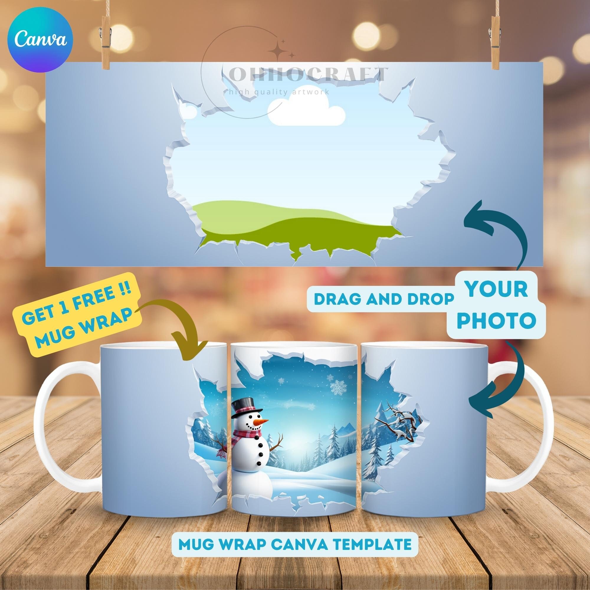 11oz 15oz Hole Wall Mug Wrap Canva Frame Template, Mug Canva Mockup ...