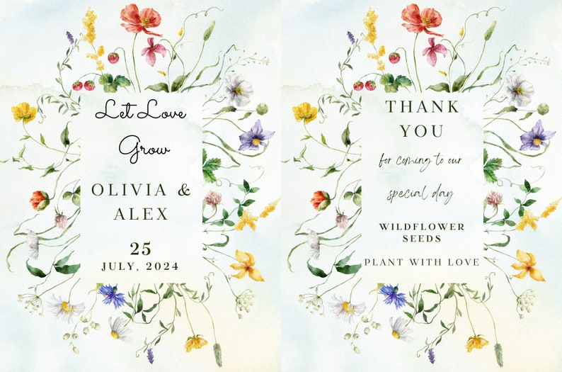 Customizable Wedding Favor Seed Packet Let Love Grow Elegant Flower Two ...