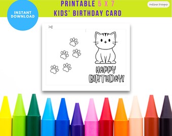 KIDS BIRTHDAY CARD | Coloring Page | Instant Download | Printable | 5 X ...