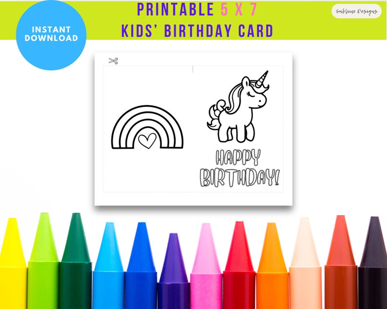 KIDS BIRTHDAY CARD | Coloring Page | Instant Download | Printable | 5 X ...