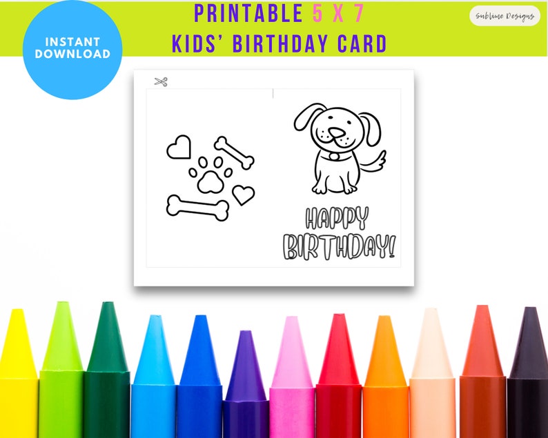 KIDS BIRTHDAY CARD | Coloring Page | Instant Download | Printable | 5 X ...