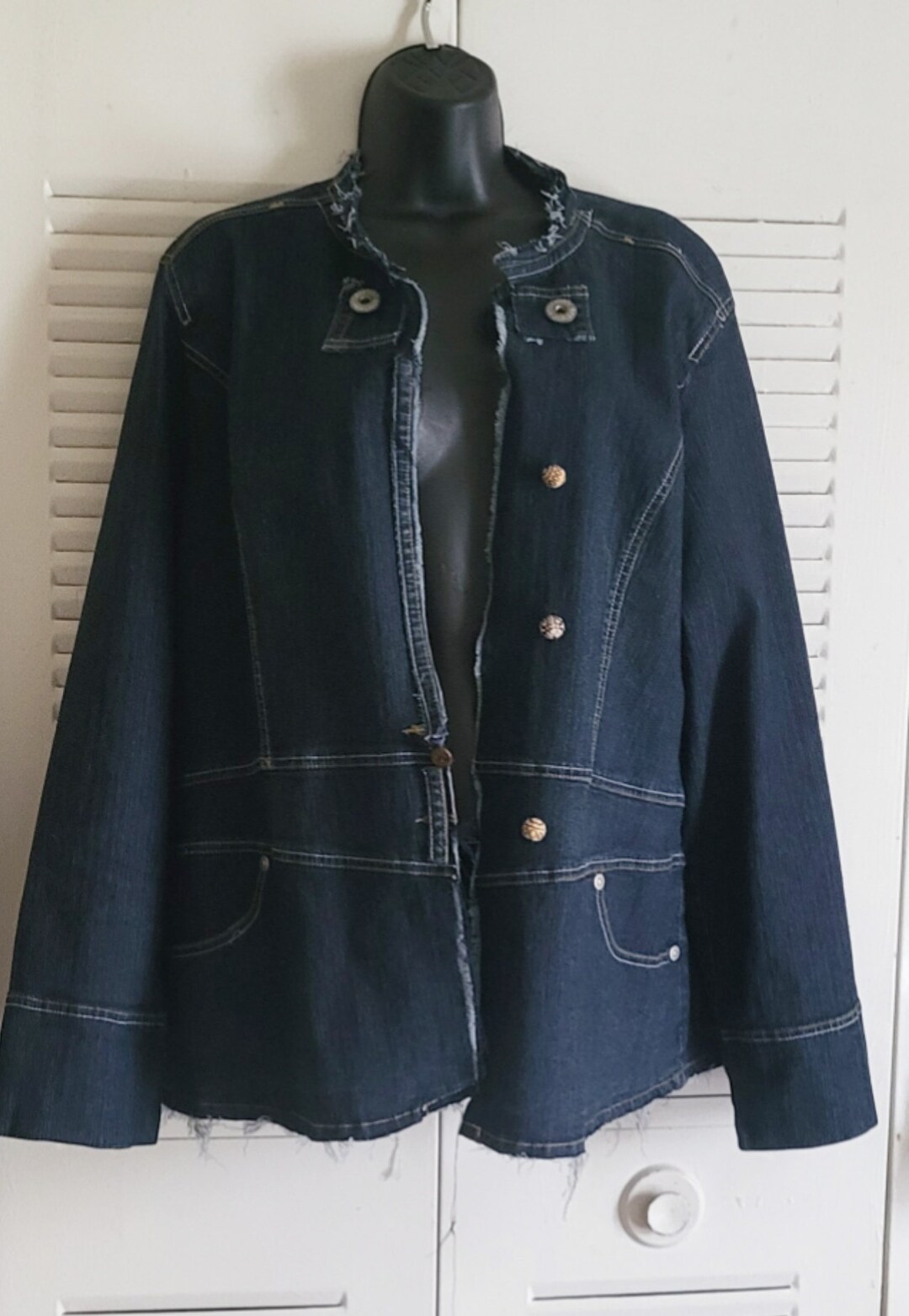 Upcycled Frayed Funky Denim Plus Size Blazer, Jacket,handcrafted,22 ...