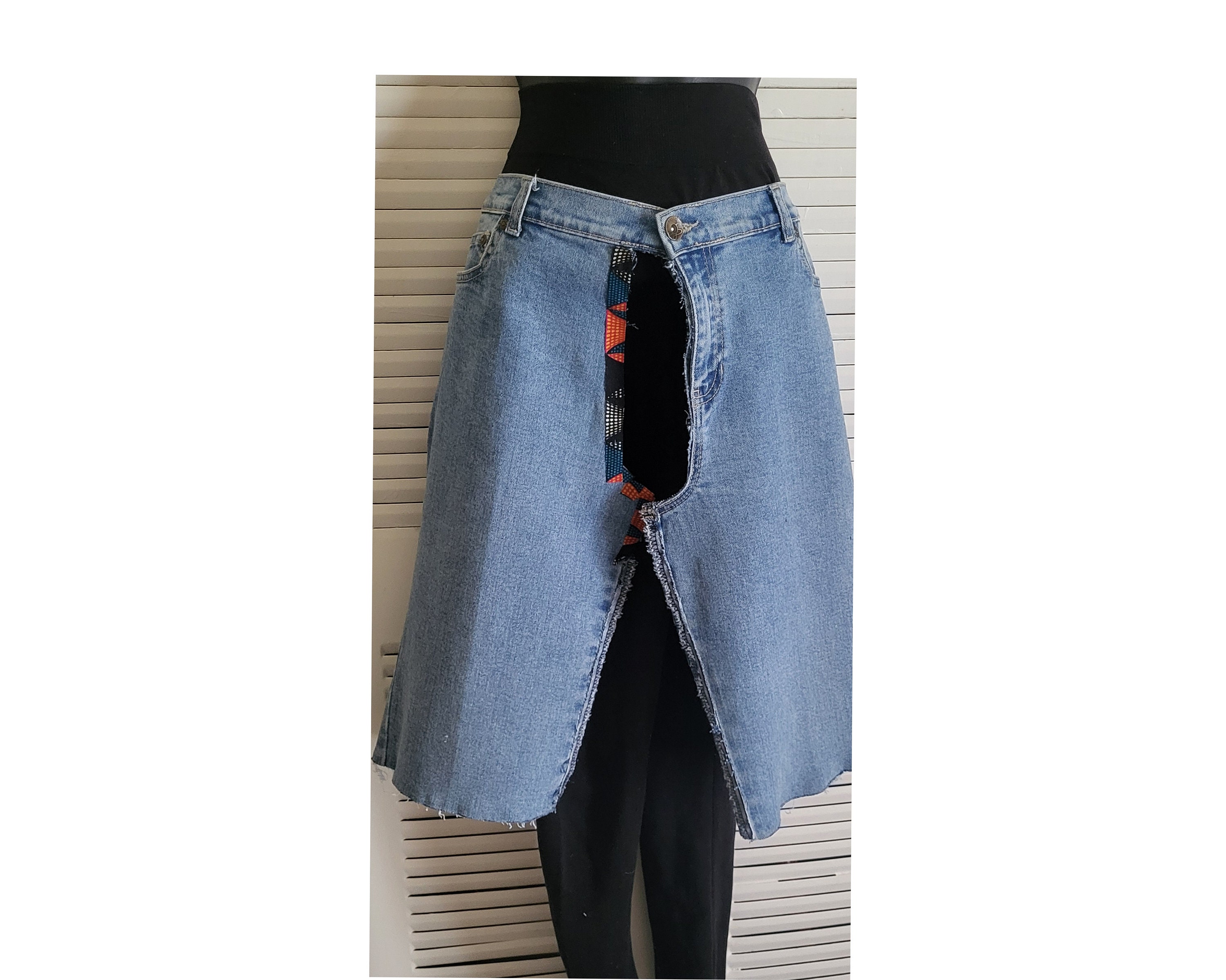 Upcycle Frayed Modesty Denim Bottom, Cover up Skirt,pair With Jeans or ...