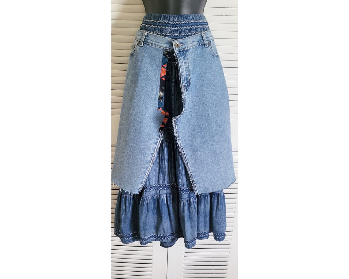 Upcycle Frayed Modesty Denim Bottom, Cover up Skirt,pair With Jeans or ...
