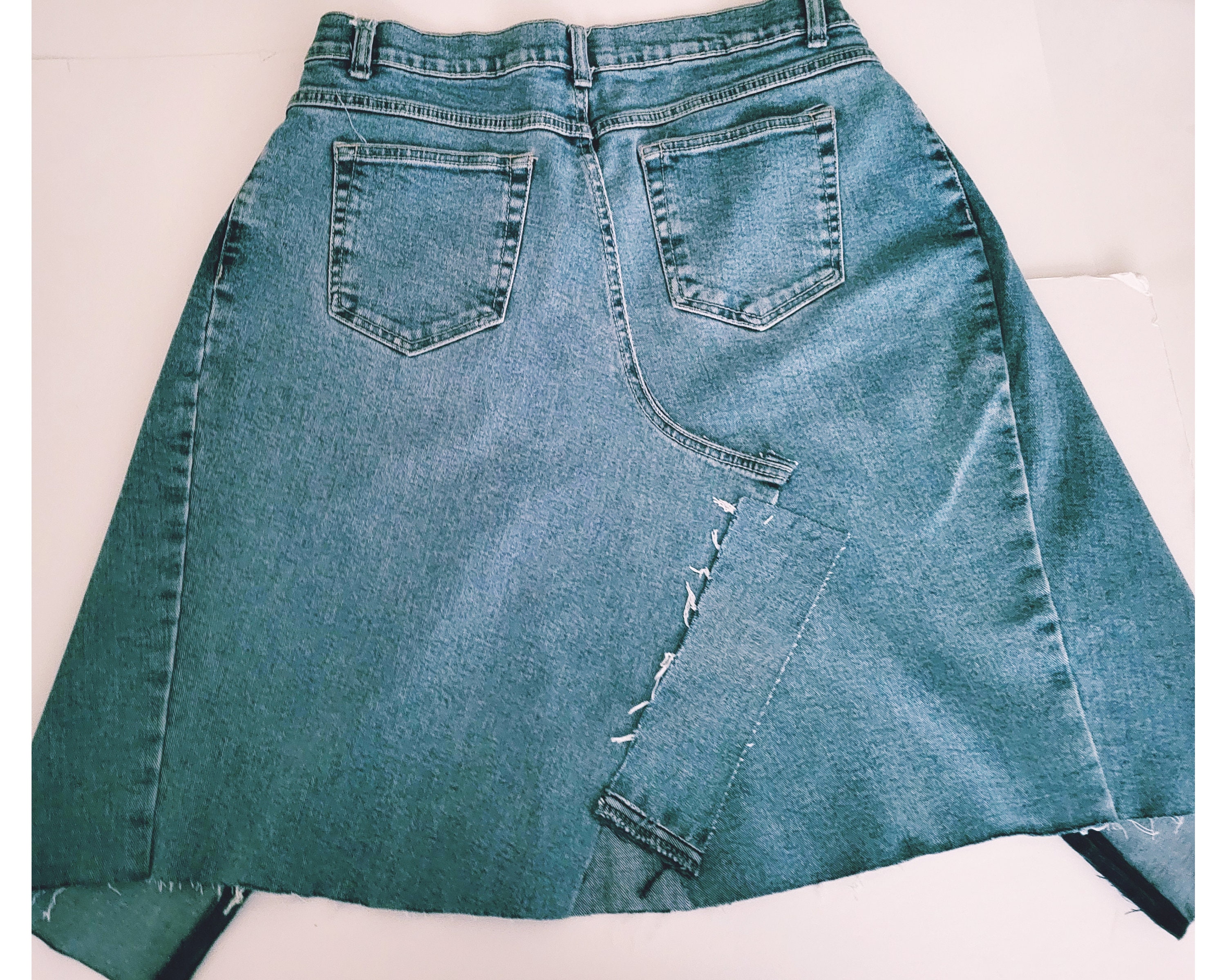 Upcycle Frayed Modesty Denim Bottom, Cover up Skirt,pair With Jeans or ...