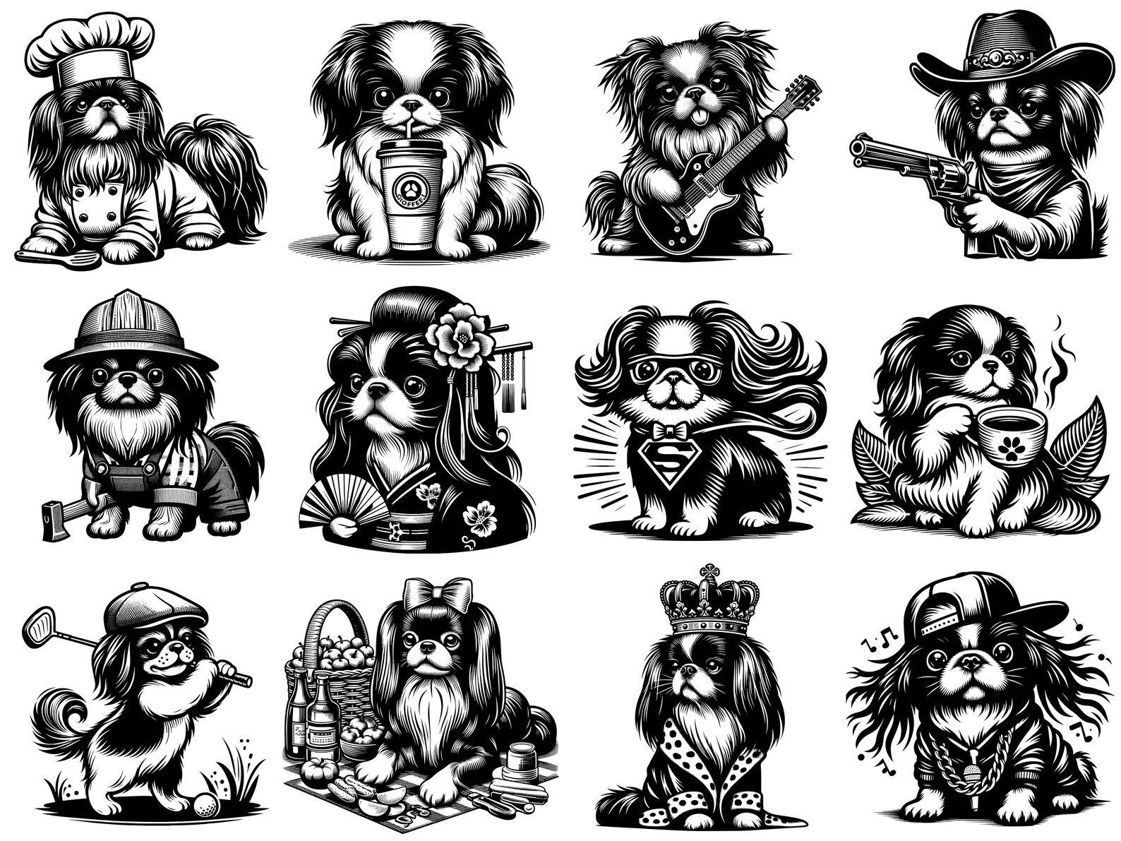 Japanese Chin Dog Svg Bundle Animal Stickers - Art Print Home Decor Dog ...