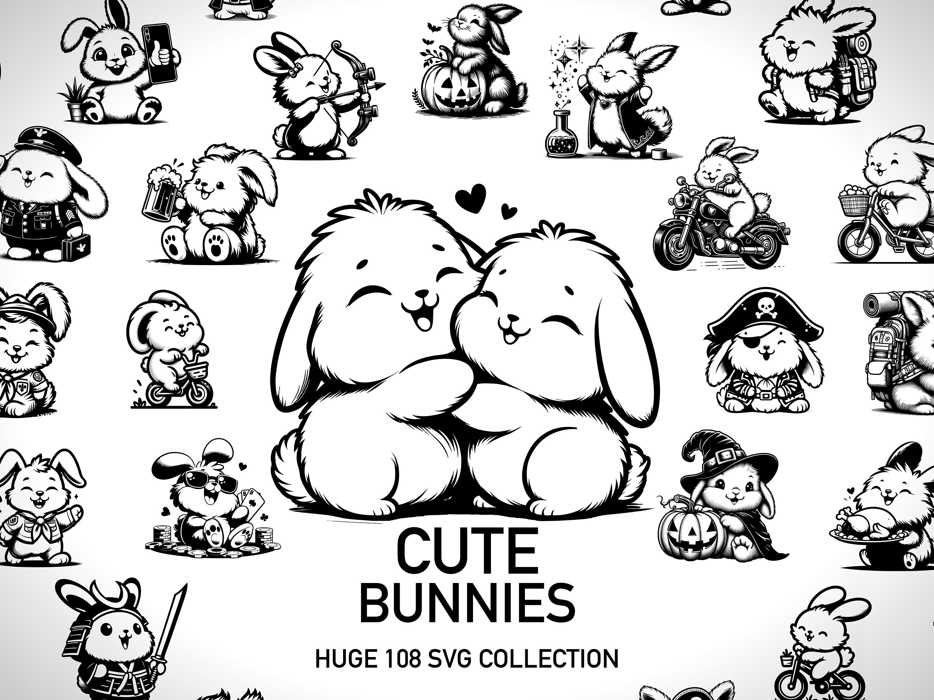 Cute Rabbit Svg Digital Downloads Svg Designs 108 One Color Svg Files ...