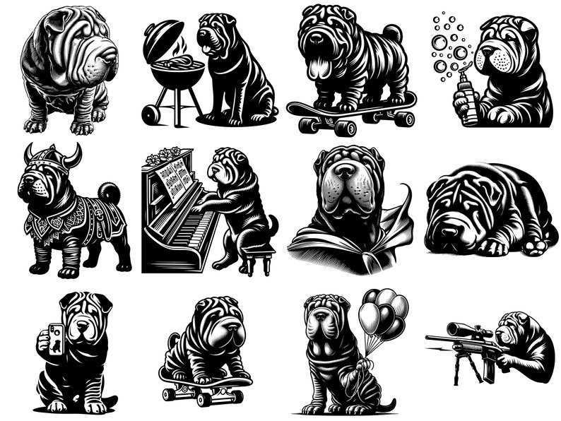 Shar Pei Silhouette Digital Downloads Dog Svg Bundle 121 Cut Files Clip ...