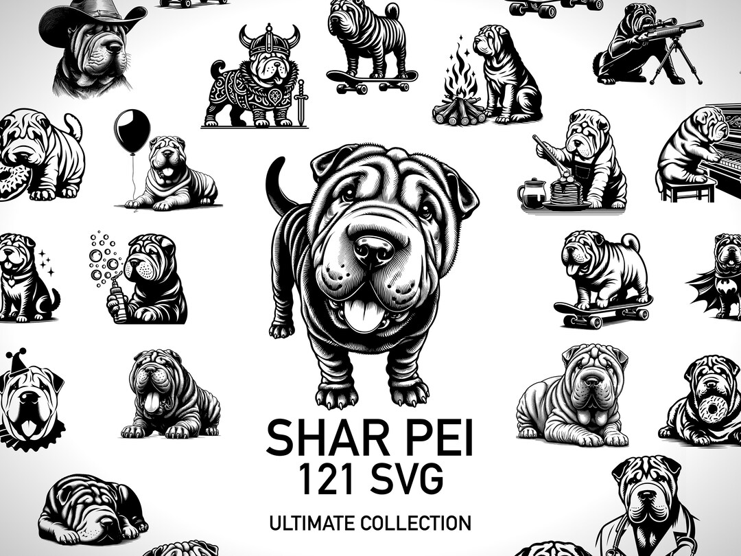 Shar Pei Silhouette Digital Downloads Dog Svg Bundle - 121 Cut Files ...
