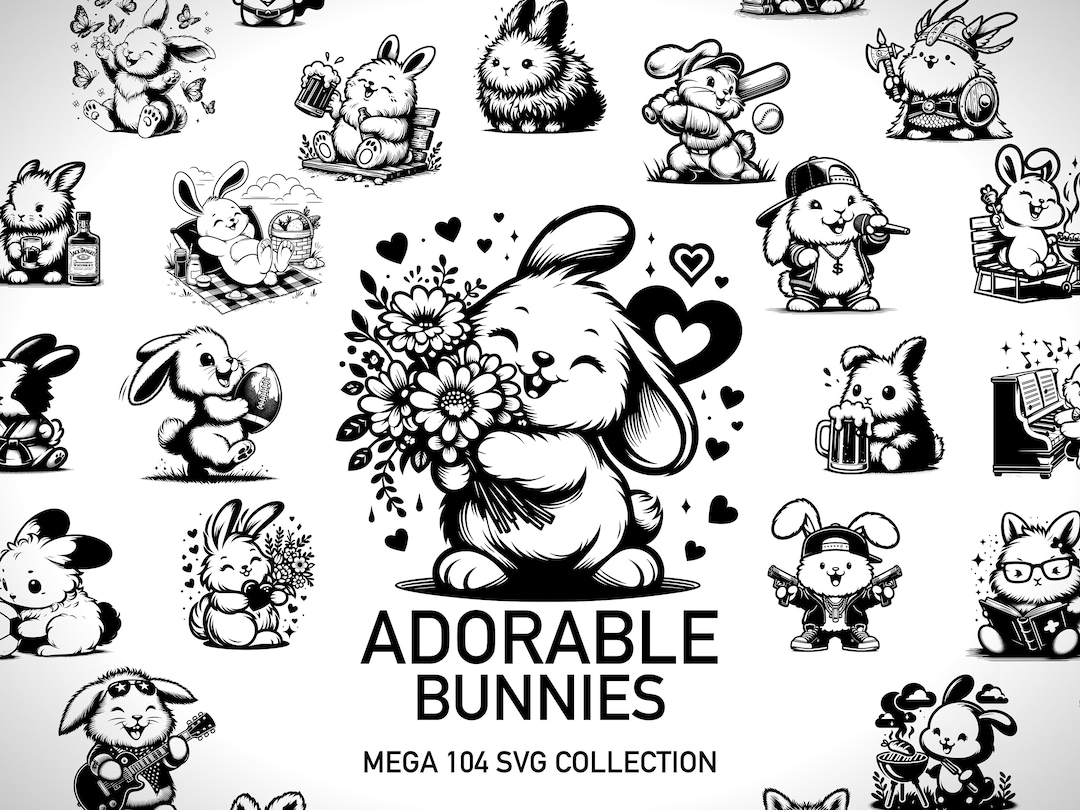 Rabbit Svg Cute Svg Digital Designs Silhouette Files Adorable Rabbit ...