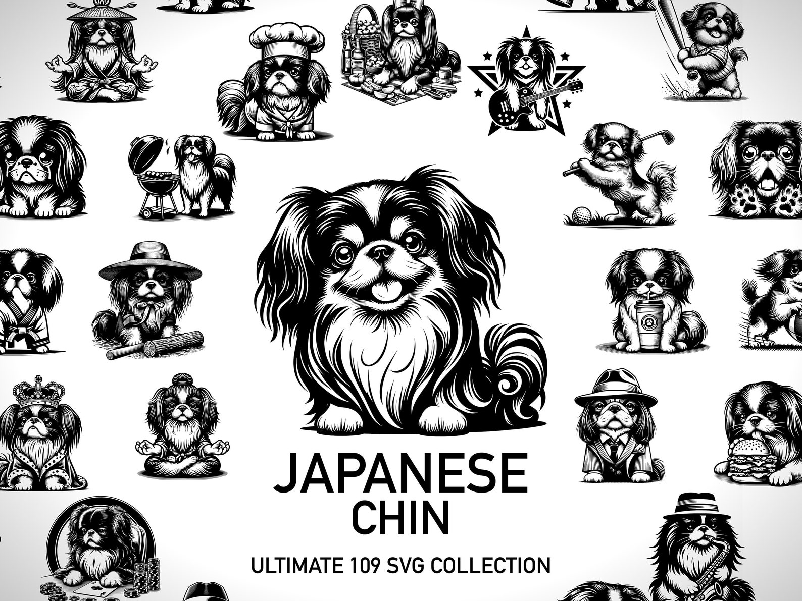 Japanese Chin Dog Svg Bundle Animal Stickers - Art Print Home Decor Dog ...