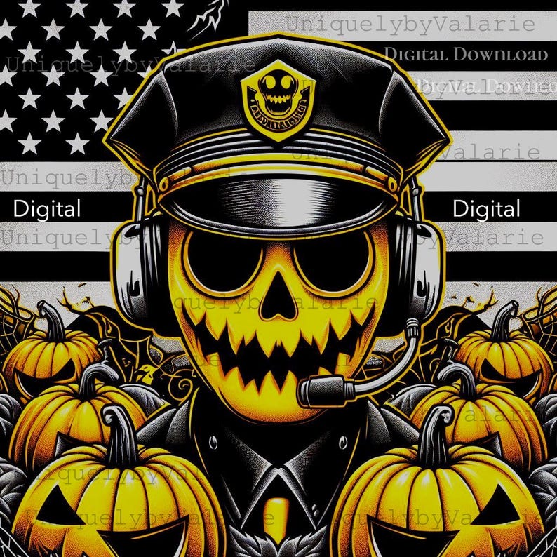 Spooky Dispatcher Halloween Digital Art Jack-o-lantern Officer Print - Etsy