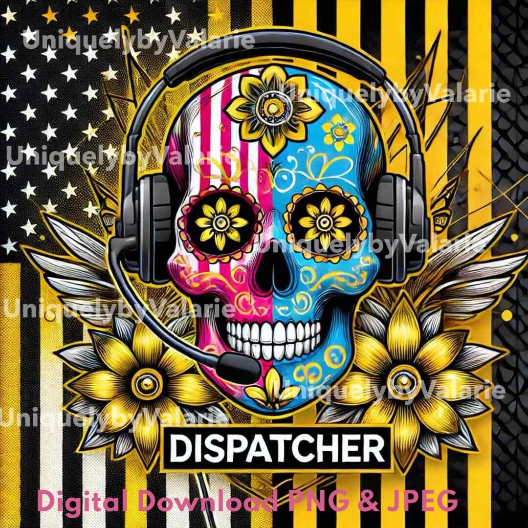 Bold Sugar Skull Dispatcher| Digital Download | Art Print| Vibrant Day ...