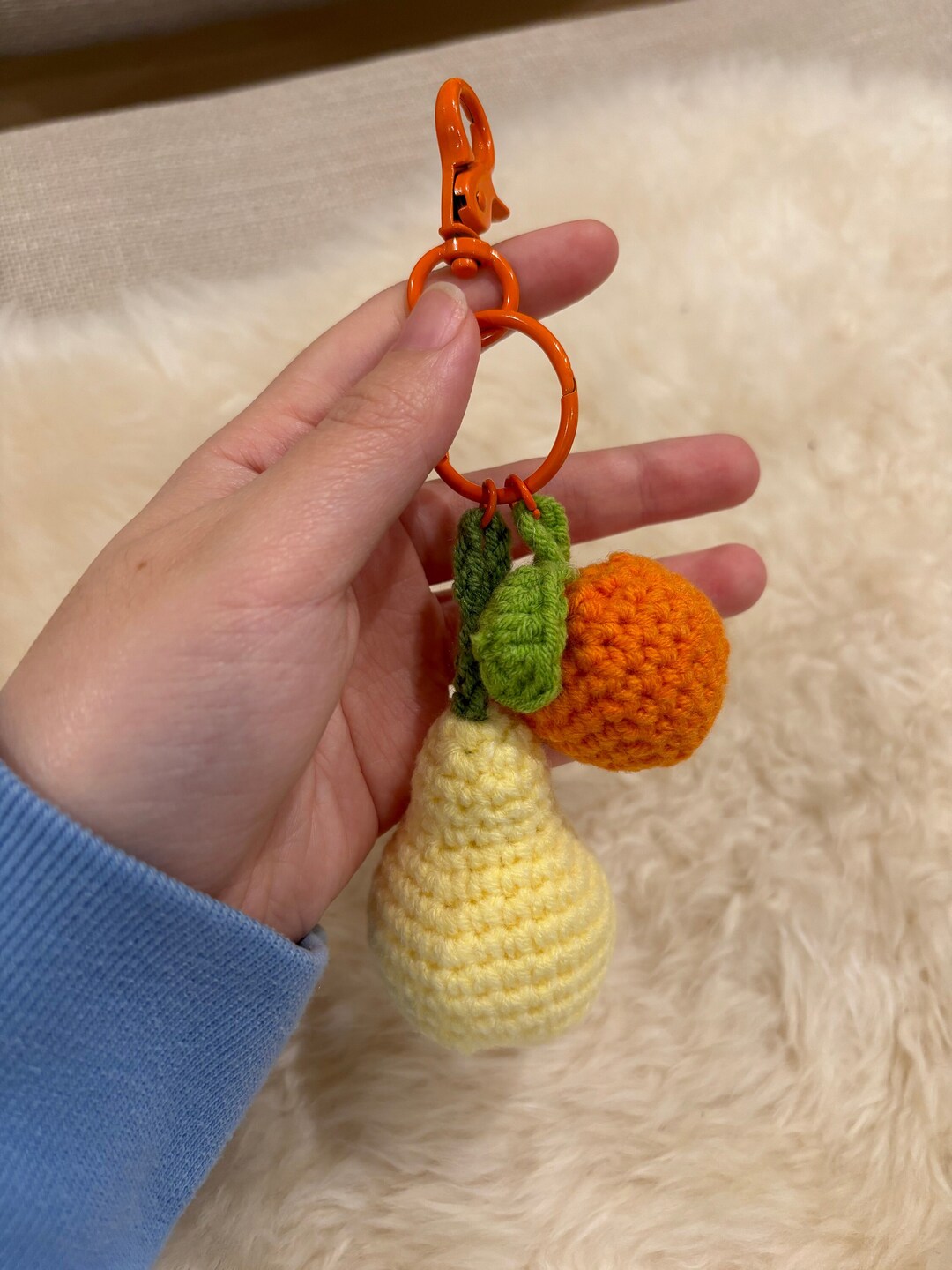Cute Crochet Keychain / Orange With Pear or Peanut / Handmade Accessory ...