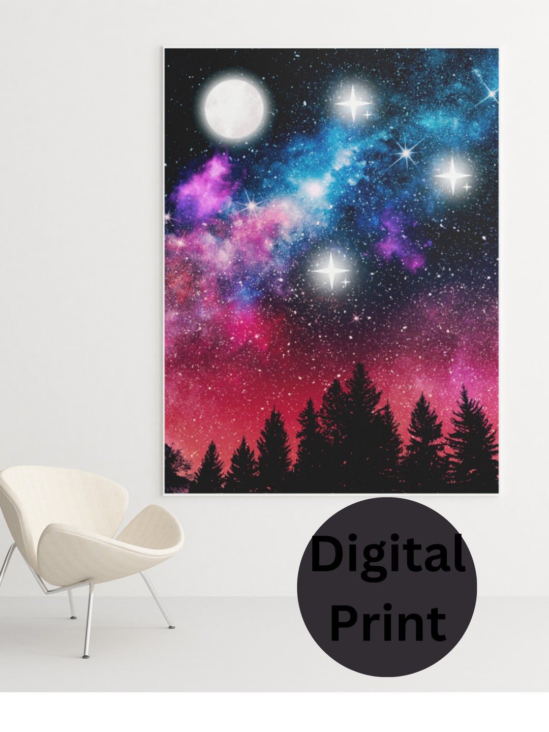 Pink Night Sky Starry Night Printable Digital Art - Etsy