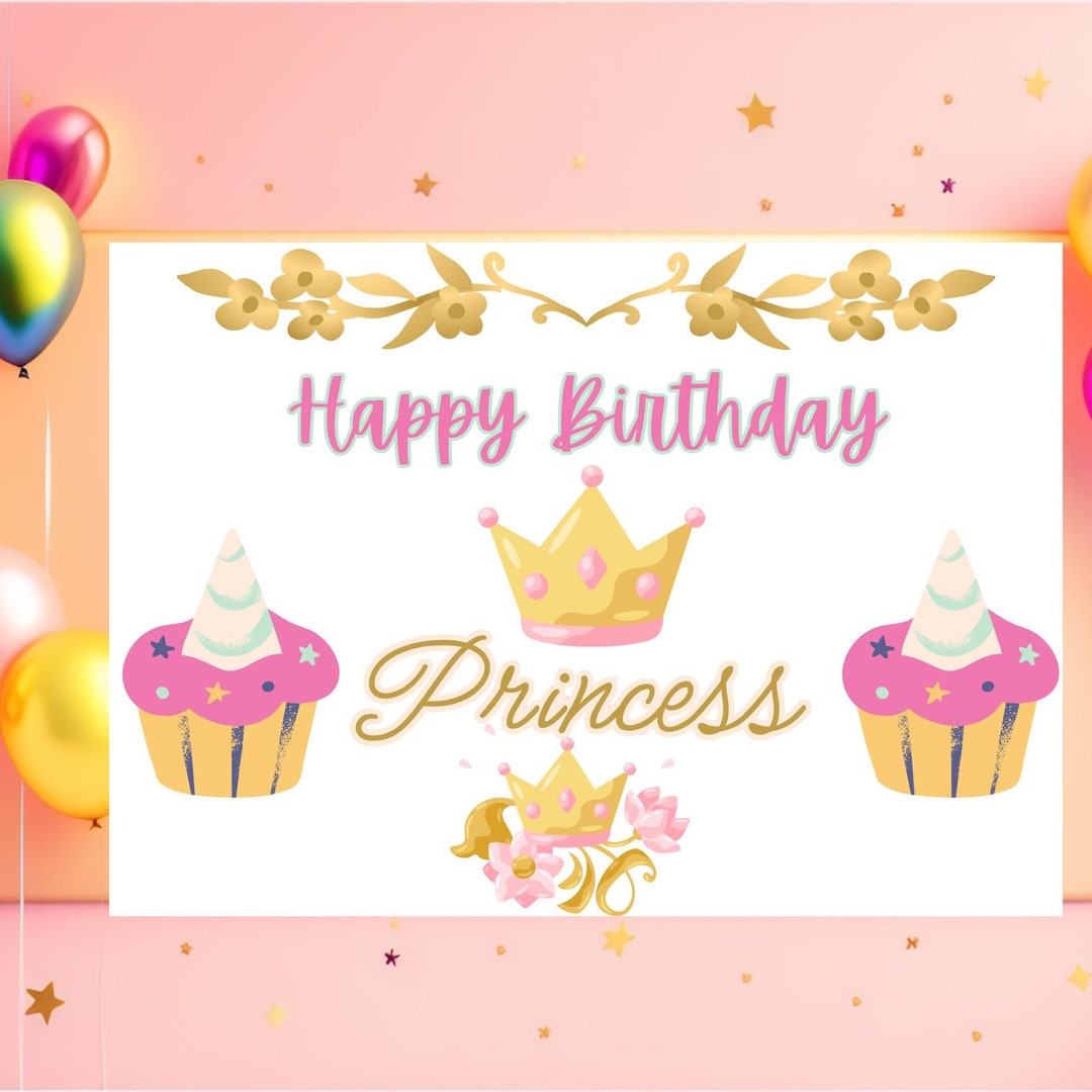 Digital Happy Birthday Princess Poster Print - Etsy