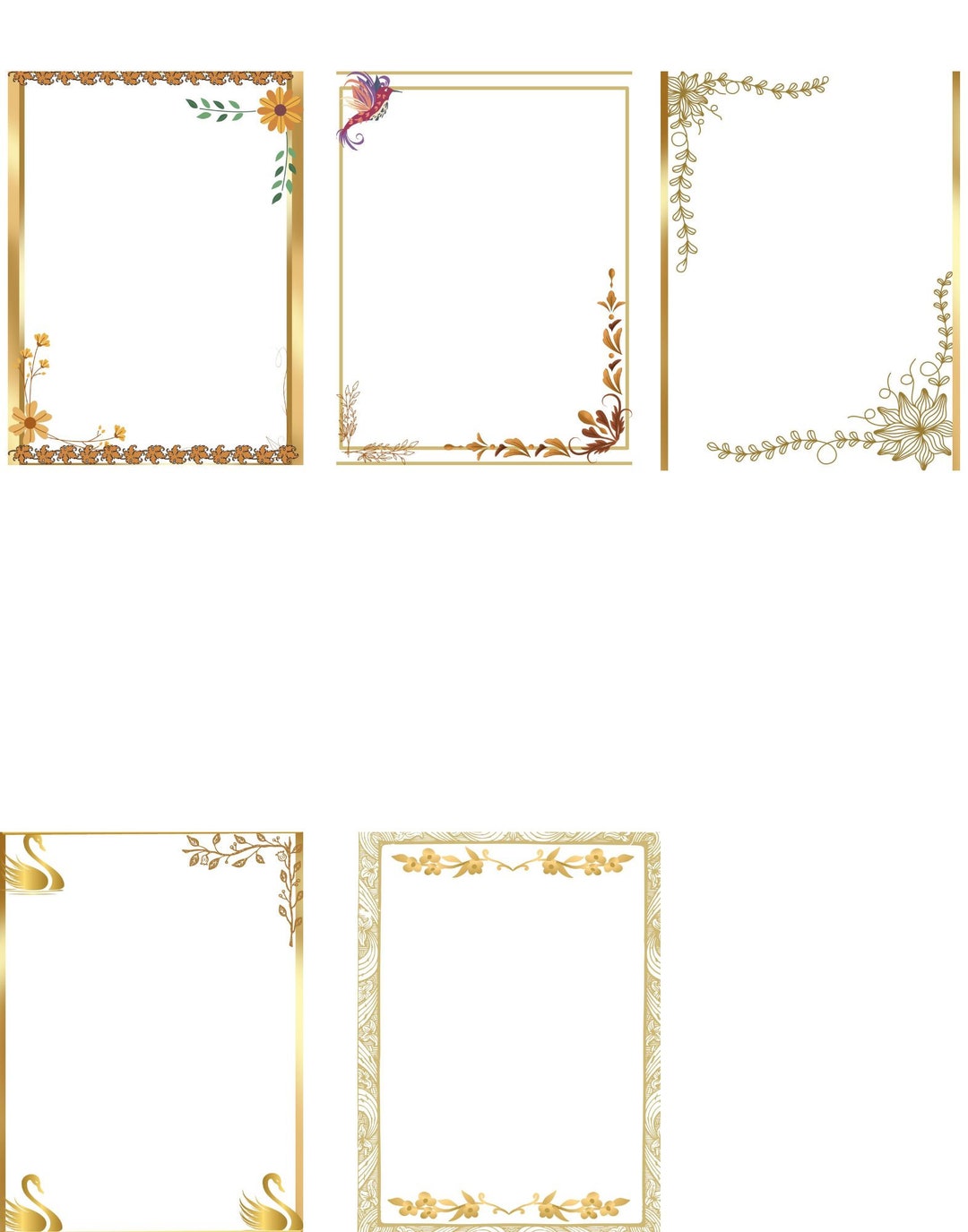 Gold Swan Flower Digital Frame Borders Print - Etsy